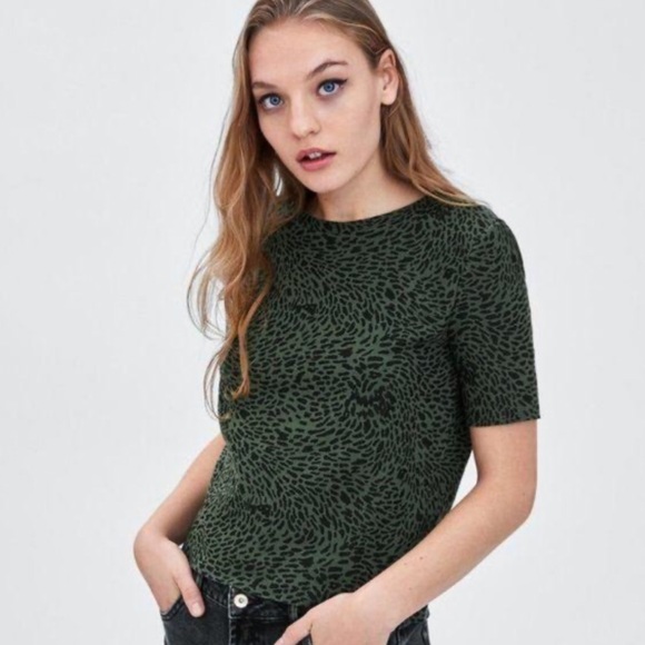 Zara | Tops | Zara Green Leopard Print Top | Poshmark
